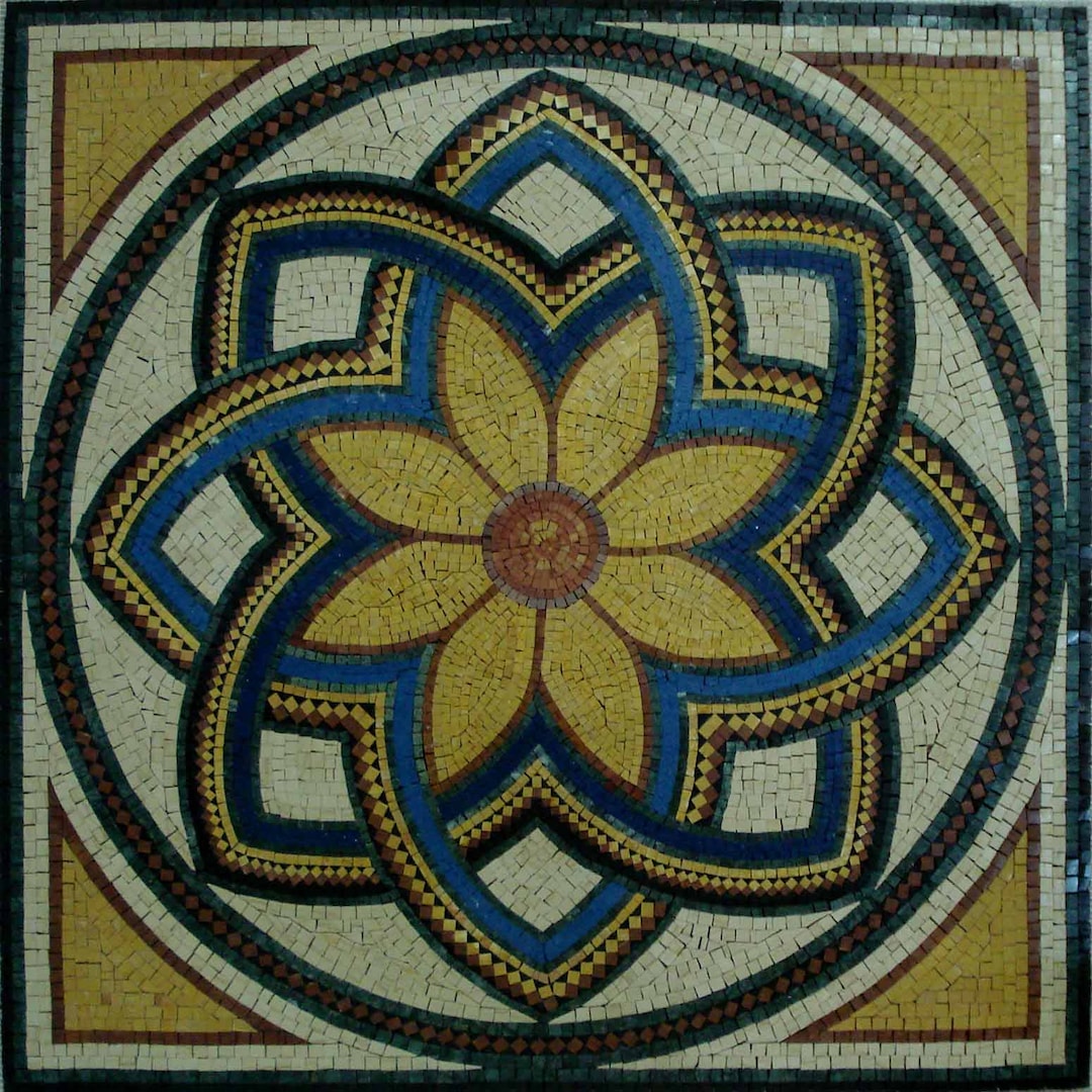36” MOSAIC FLOOR TILES | Square Shape Geometrical Floral Artwork Murals ...