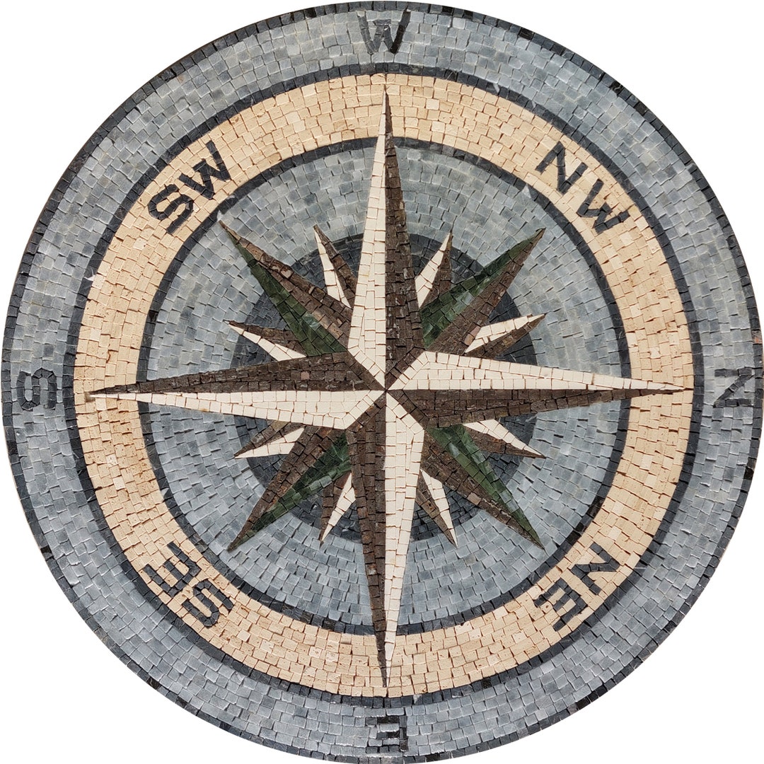 Maritime Majesty - Compass Rose Nautical Marble Mosaic Medallion ...