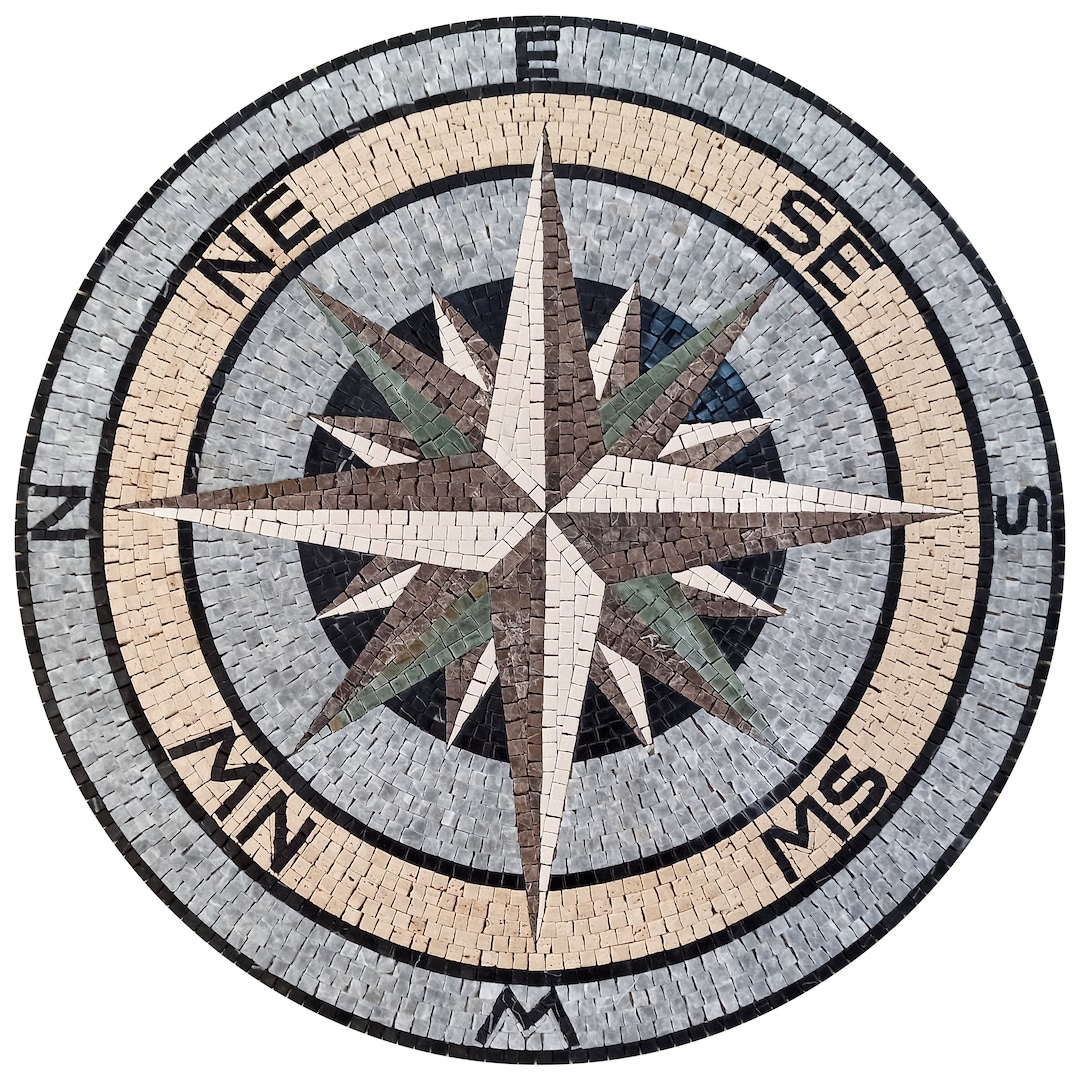 Maritime Elegance - Compass Rose Nautical Marble Mosaic Medallion ...