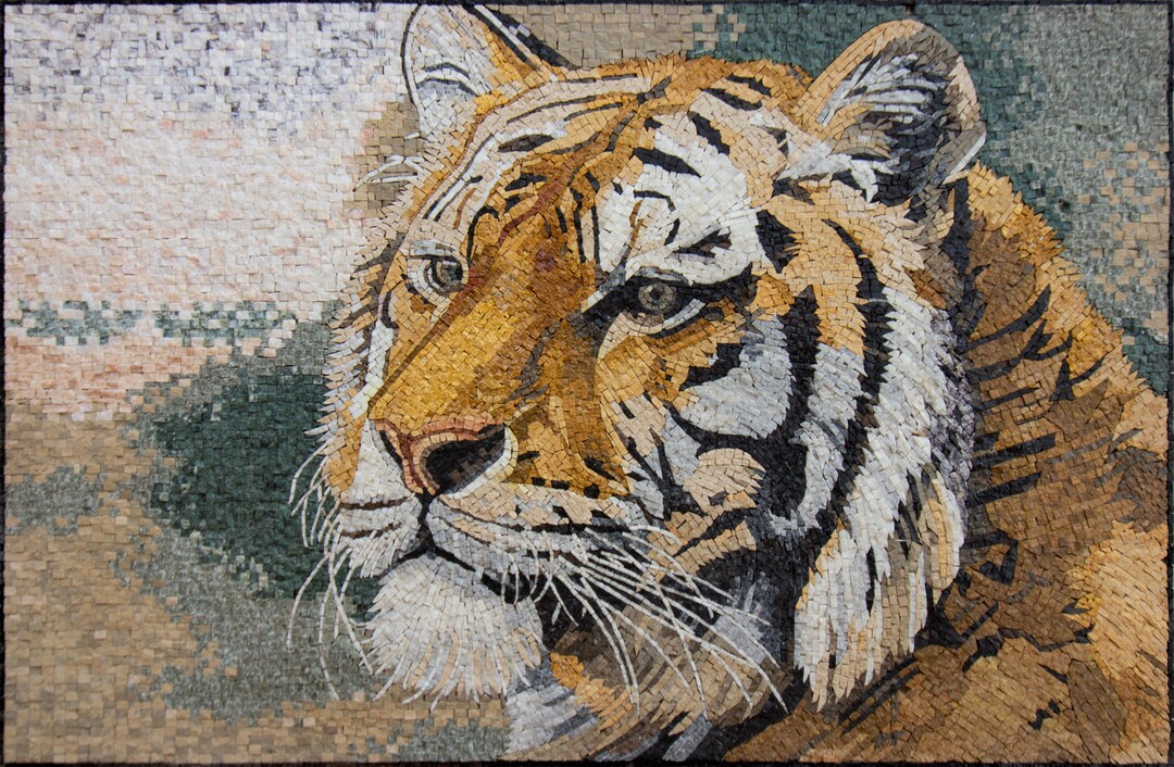 TIGER ART BACKSPLASH | Wild Jungle Animal Mosaic Tiles Murals for House ...