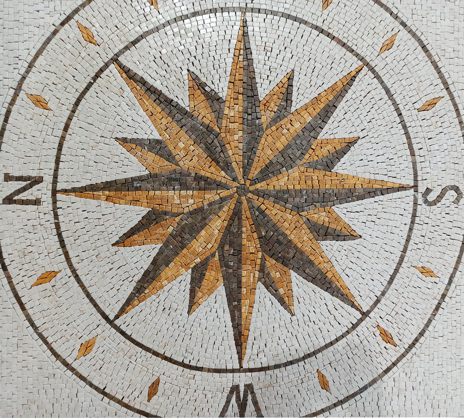 Handmade Compass Rose Mosaic Tile: Nautical Stone Art (32x32) - Etsy