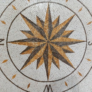 Handmade Compass Rose Mosaic Tile: Nautical Stone Art (32x32) - Etsy