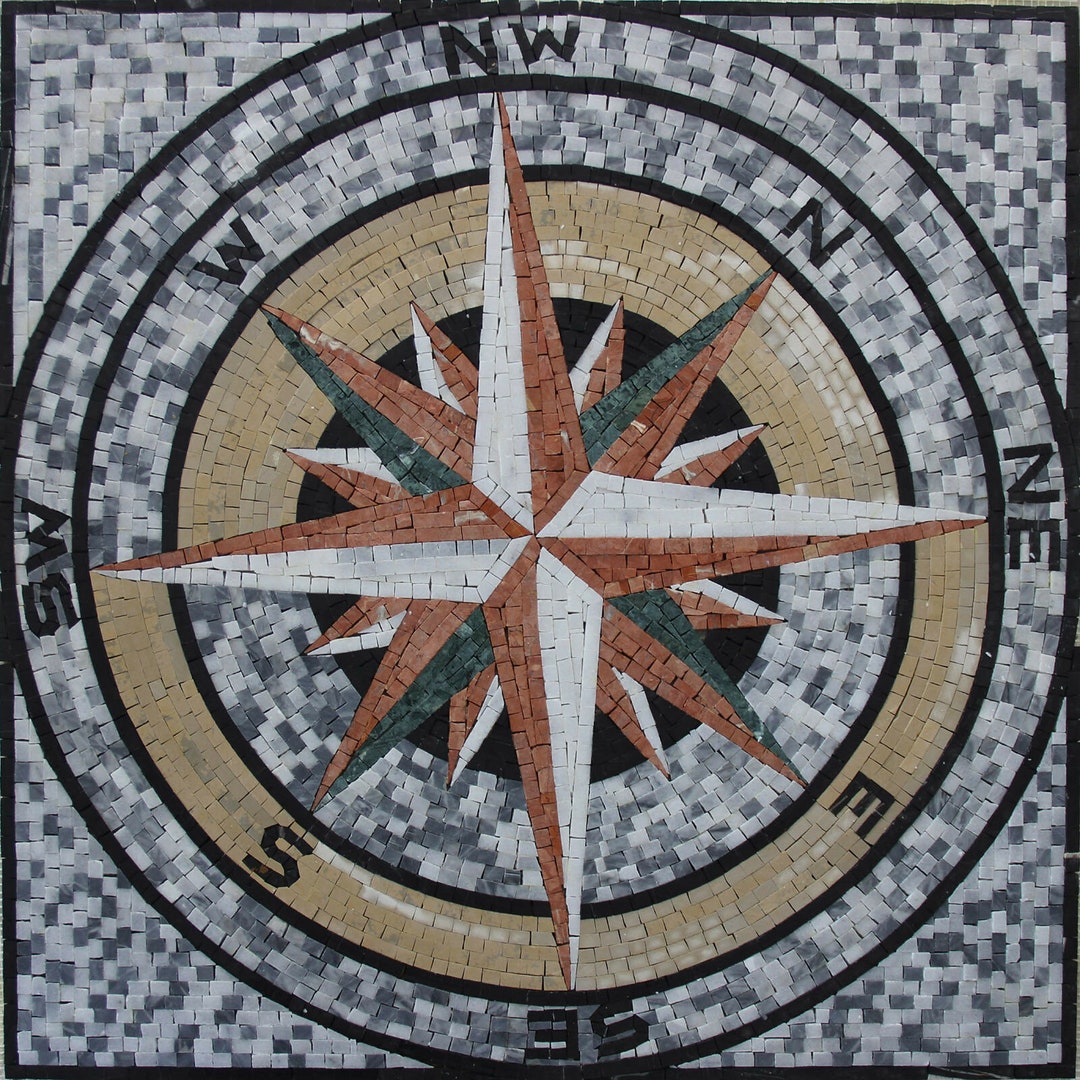 32” Nautical Compass Rose Mosaic Tile: Indoor/outdoor Backsplash - Etsy