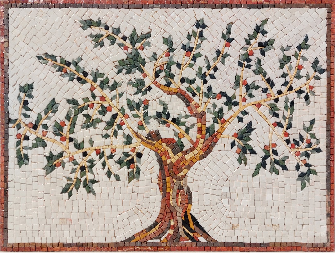 Olive Tree Backsplash Marble Mosaic Tiles. Customization. Handcrafted ...