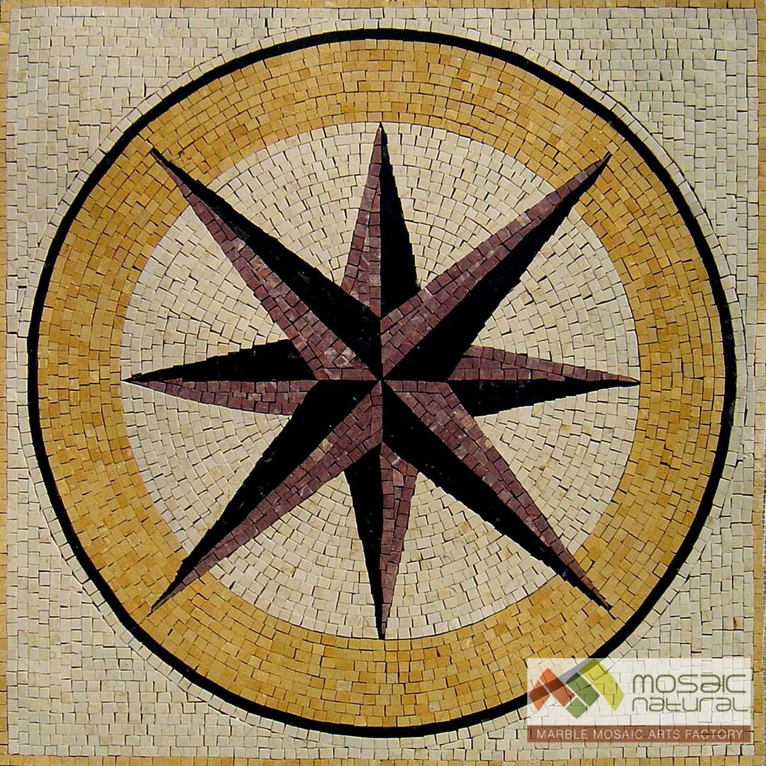 40" Compass Mosaic Tile: Nautical Rose Backsplash, Indoor/outdoor Decor ...