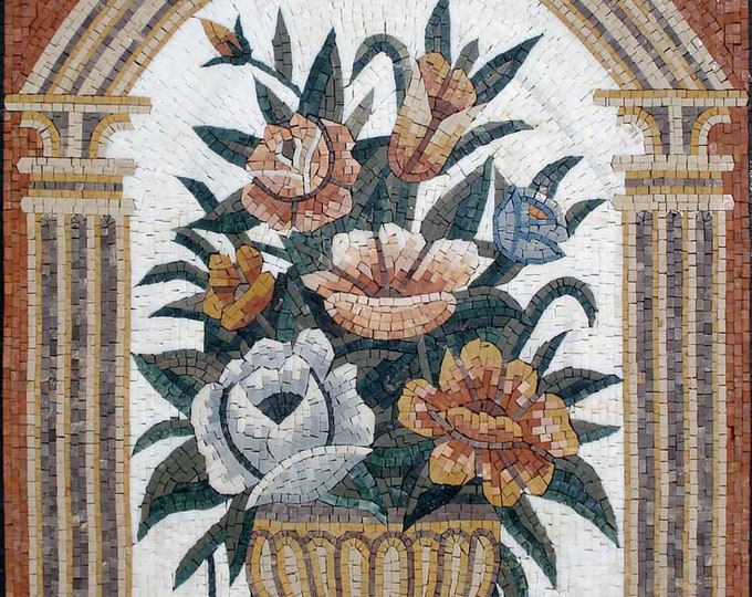 Marble Mosaic Flower, Mosaic Tiles Rose, Wall Decor Rose, Painting Rose ...