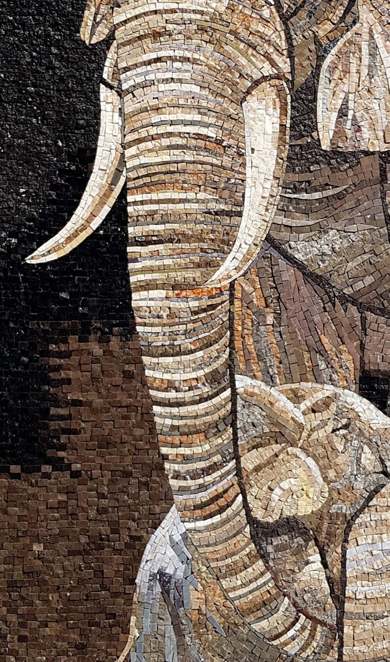Handmade Elephant and Baby Marble Mosaic Tile Art (40x24 In) - Etsy