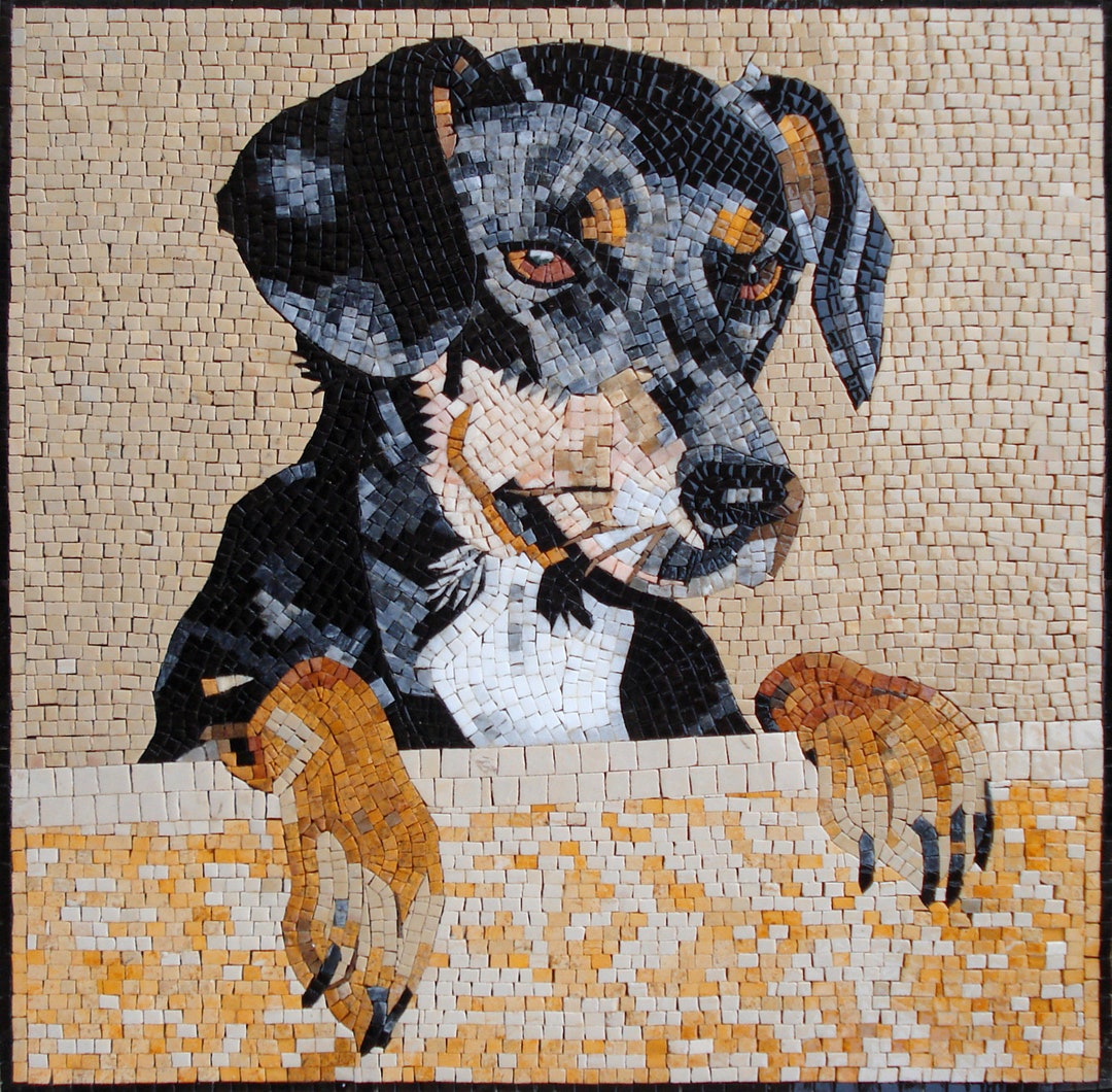 DOG MURAL DÉCOR Handmade Pet Dog Mural Marble Mosaic Wall Art Décor ...