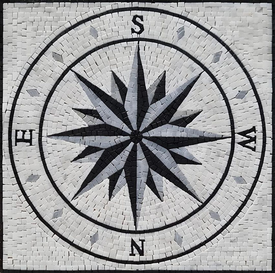 Marble Compass Mosaic Tile – Handmade Floor & Wall Medallion - Etsy