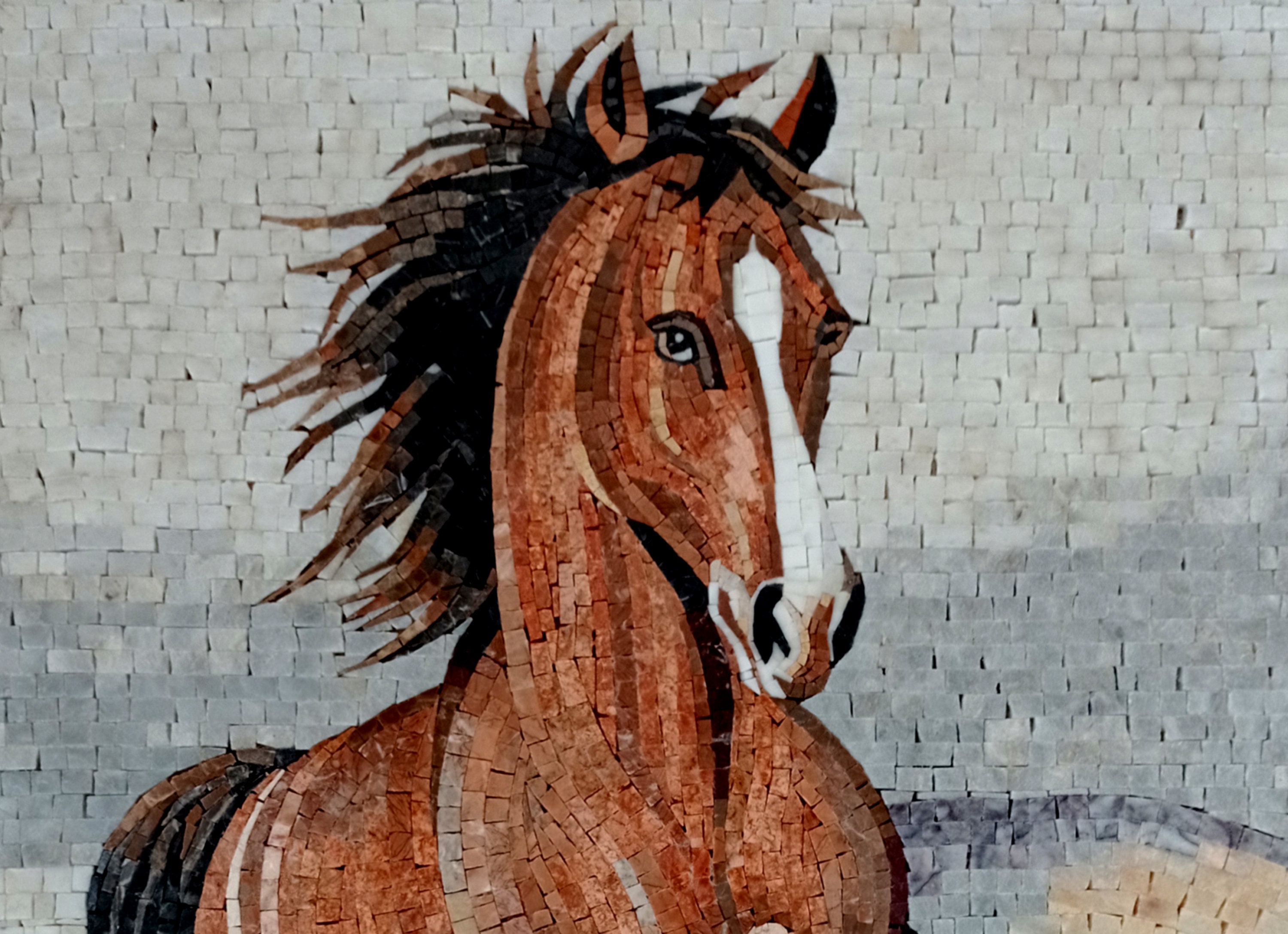 RUNNING HORSE DÉCOR Running Horse Mosaic Mural Marble Wall - Etsy