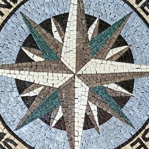 Handmade Marble Mosaic Compass Tile: Nautical Flooring Art (32 ...