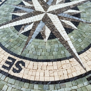 Handcrafted Green Nautical Compass Rose Medallion: Unique Mosaic Art ...
