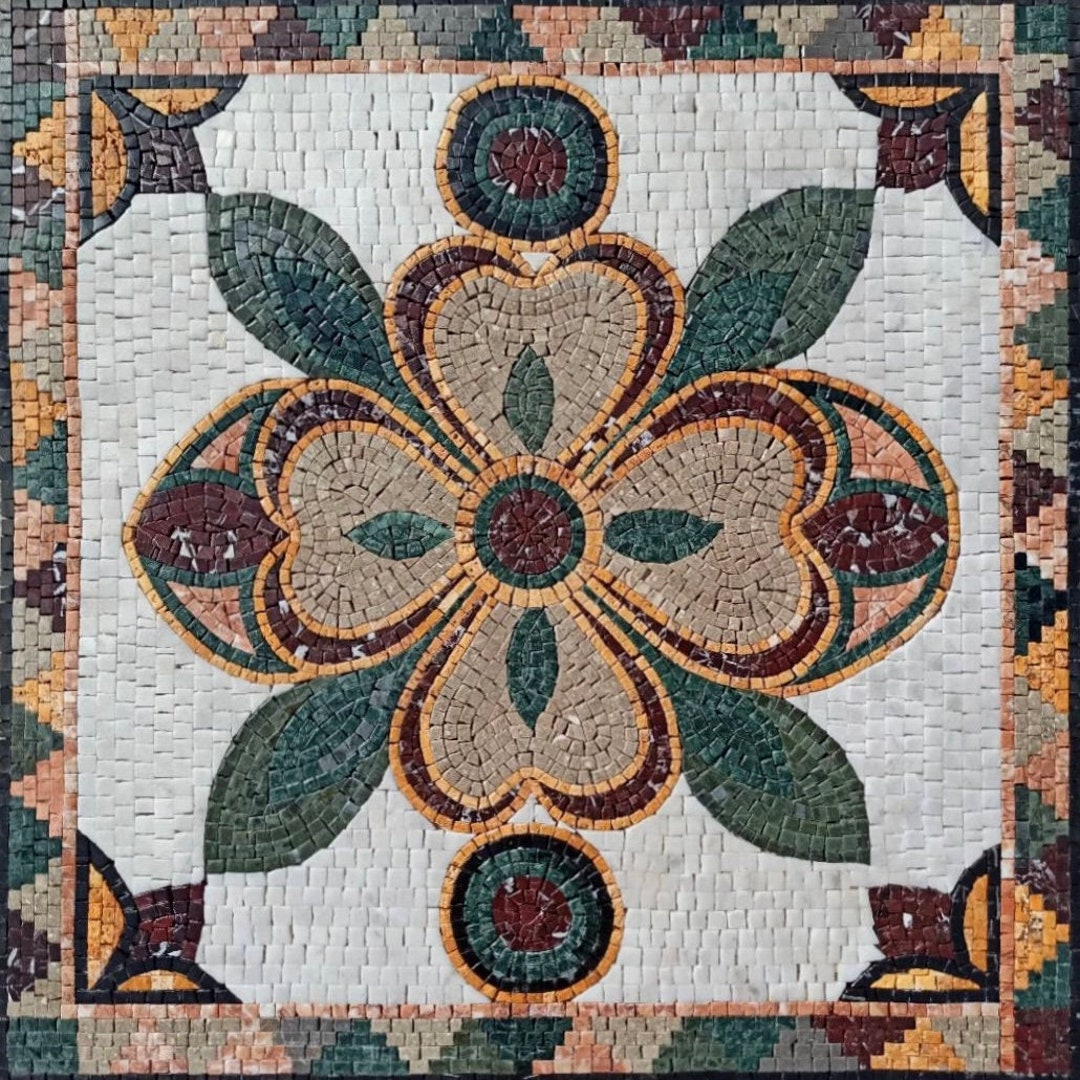 Handmade Floral Marble Mosaic Tile: 24" Square Flower Art - Etsy