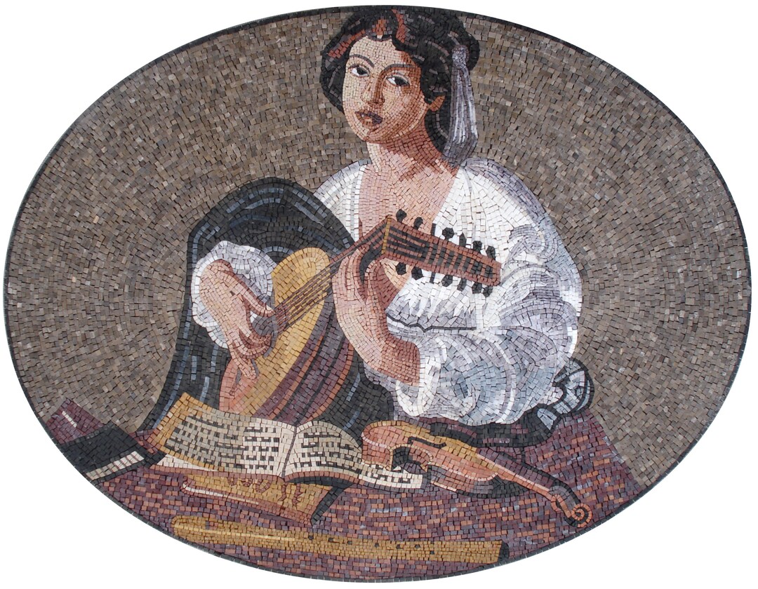 Musician Playing Oud Oval Mosaic Wall Art Mural - Etsy