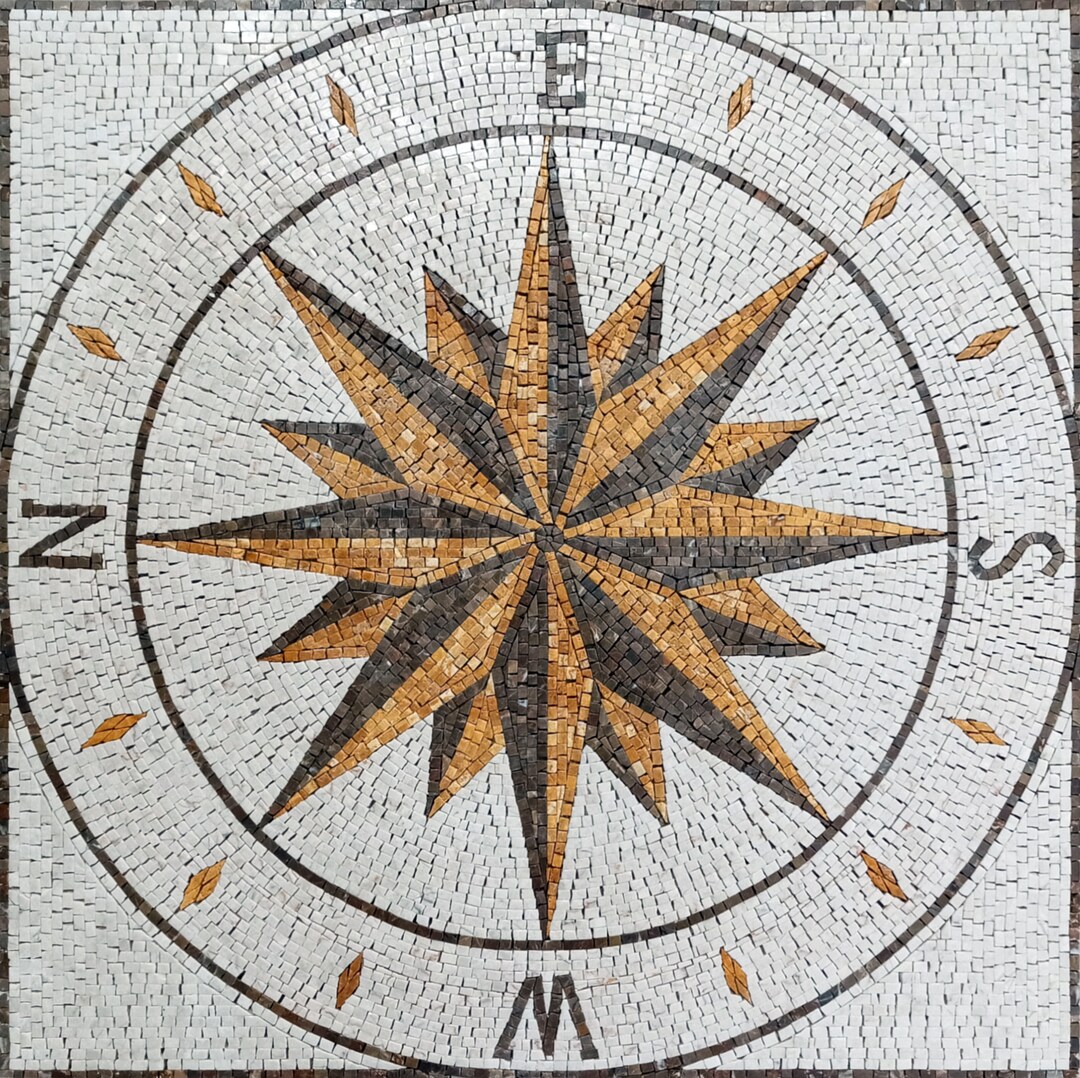 Nautical Rose Compass Square Marble Mosaic Art Tile Décor - Etsy