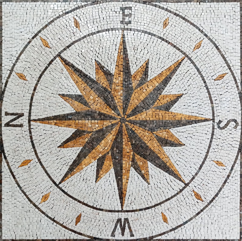 Nautical Rose Compass Square Marble Mosaic Art Tile Décor - Etsy