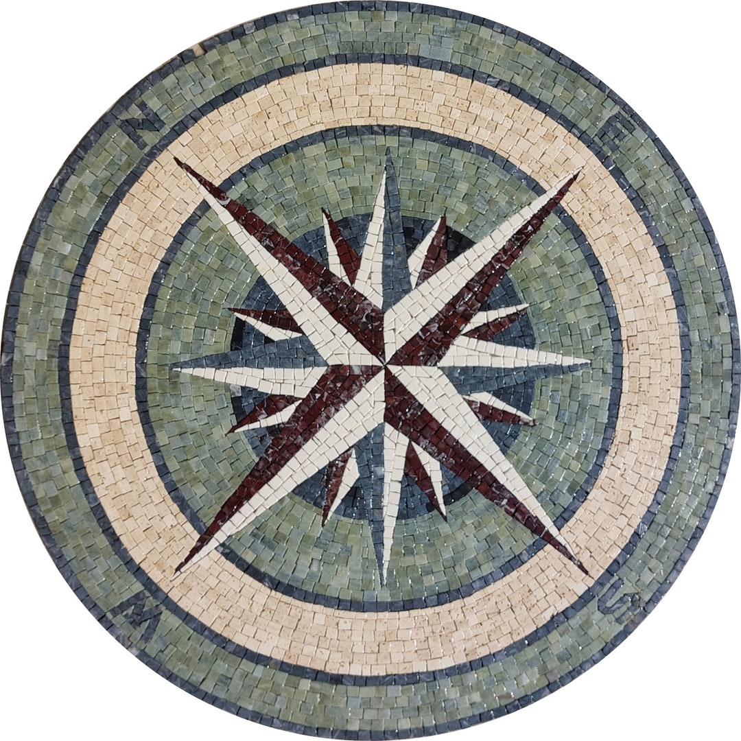 Navigational Elegance - Compass Rose Nautical Marble Mosaic Medallion ...