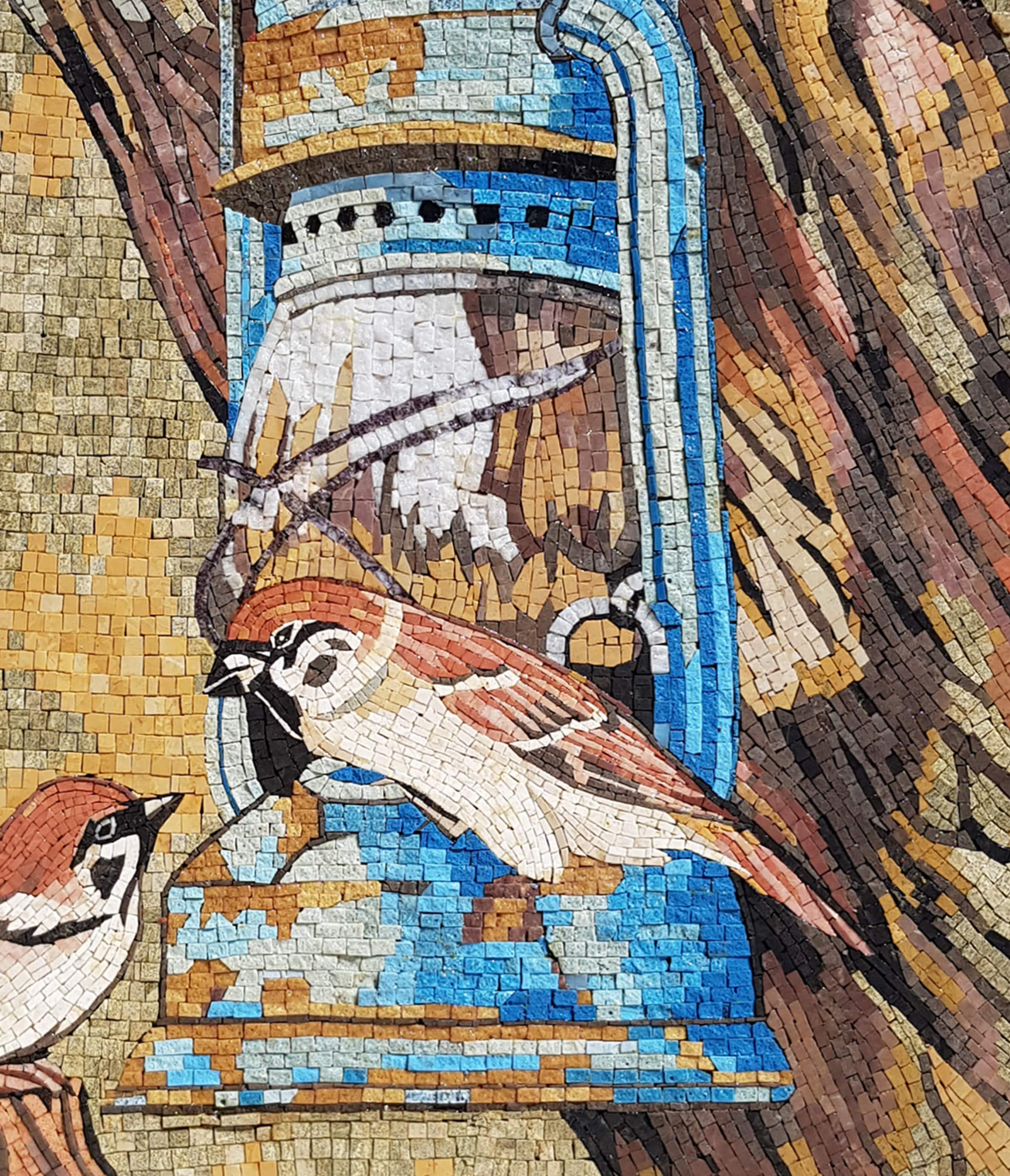 Handmade Nightingale Mosaic Tile Art: Bird on Branch, Marble & Stone ...