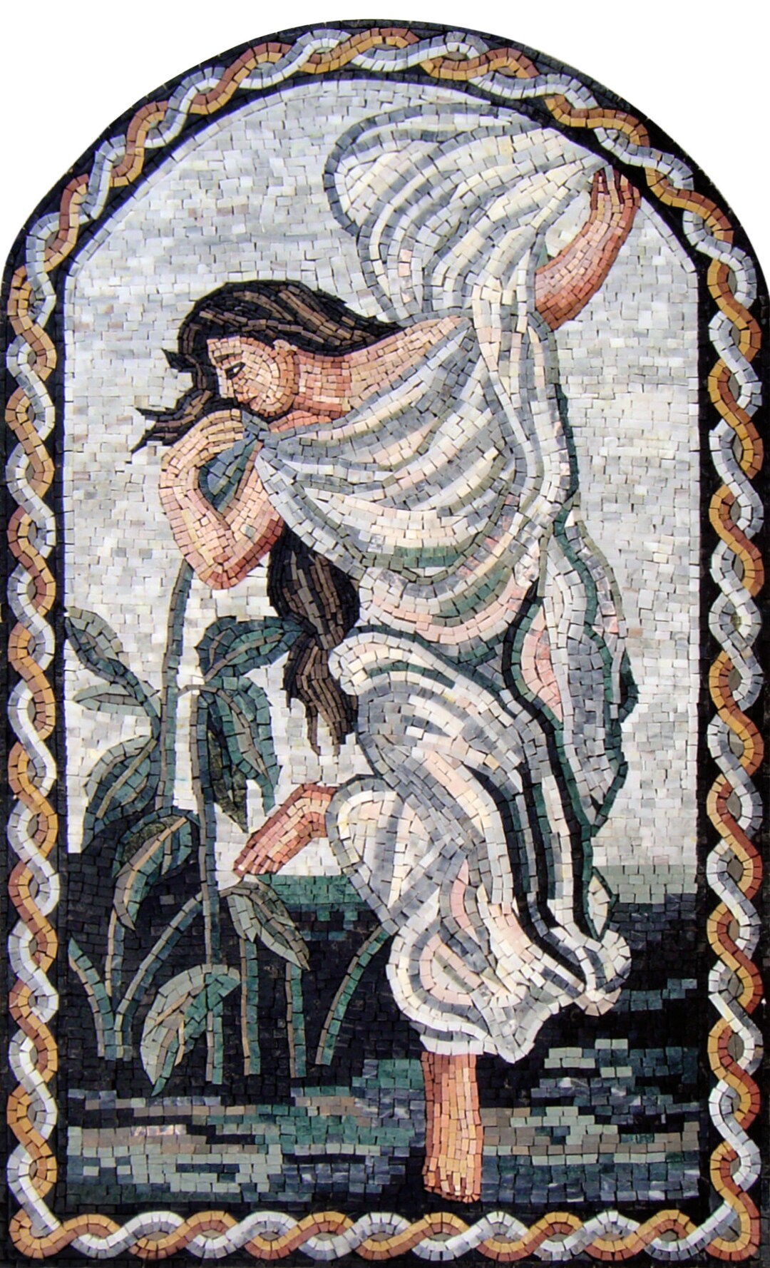 Arched Dancing Girl Mosaic Tile Art: Handmade Marble Portrait (44” X 28 ...