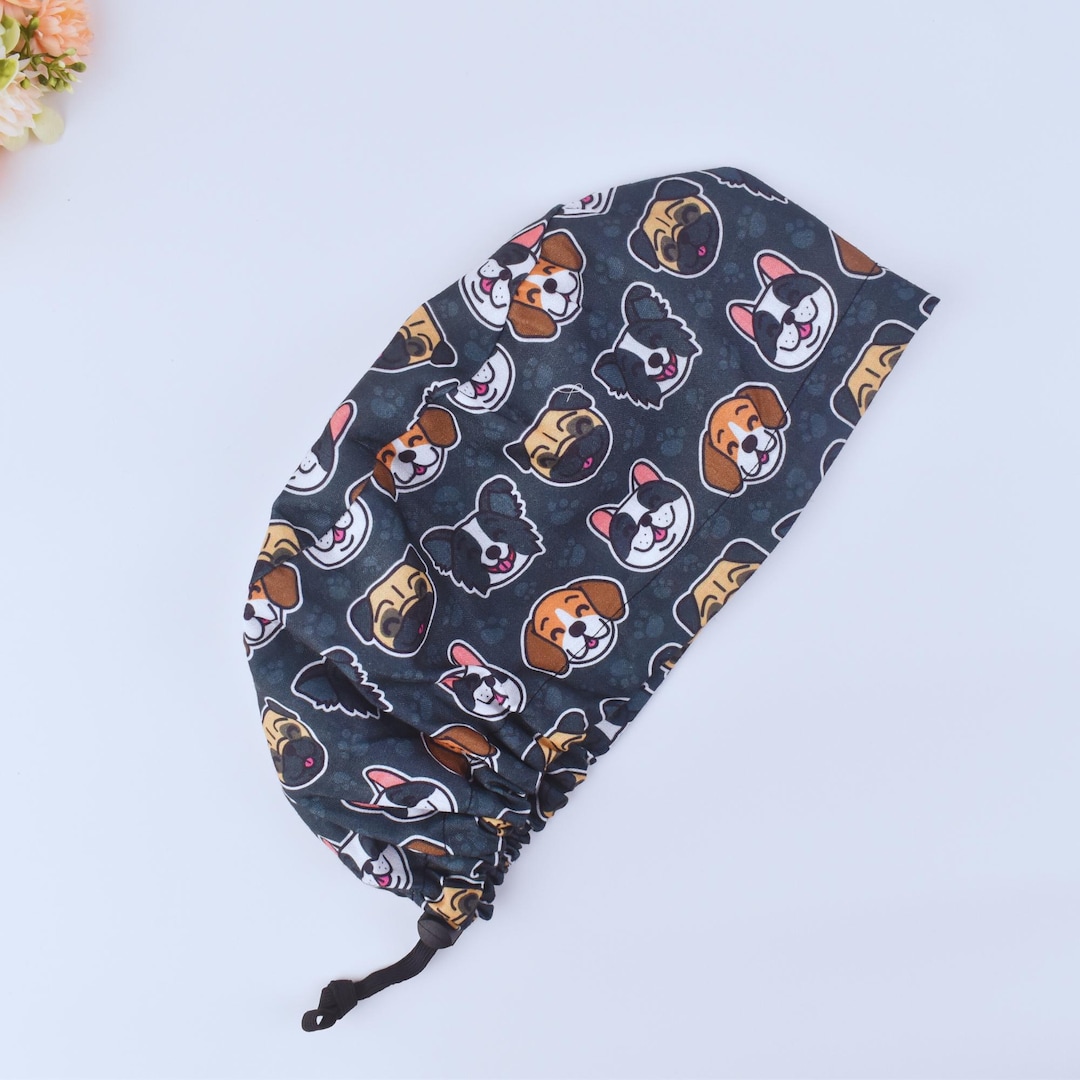 SMILING DOGS Face Euro Style Scrub Cap, Dogs Ponytail Scrub Cap, Scrub ...