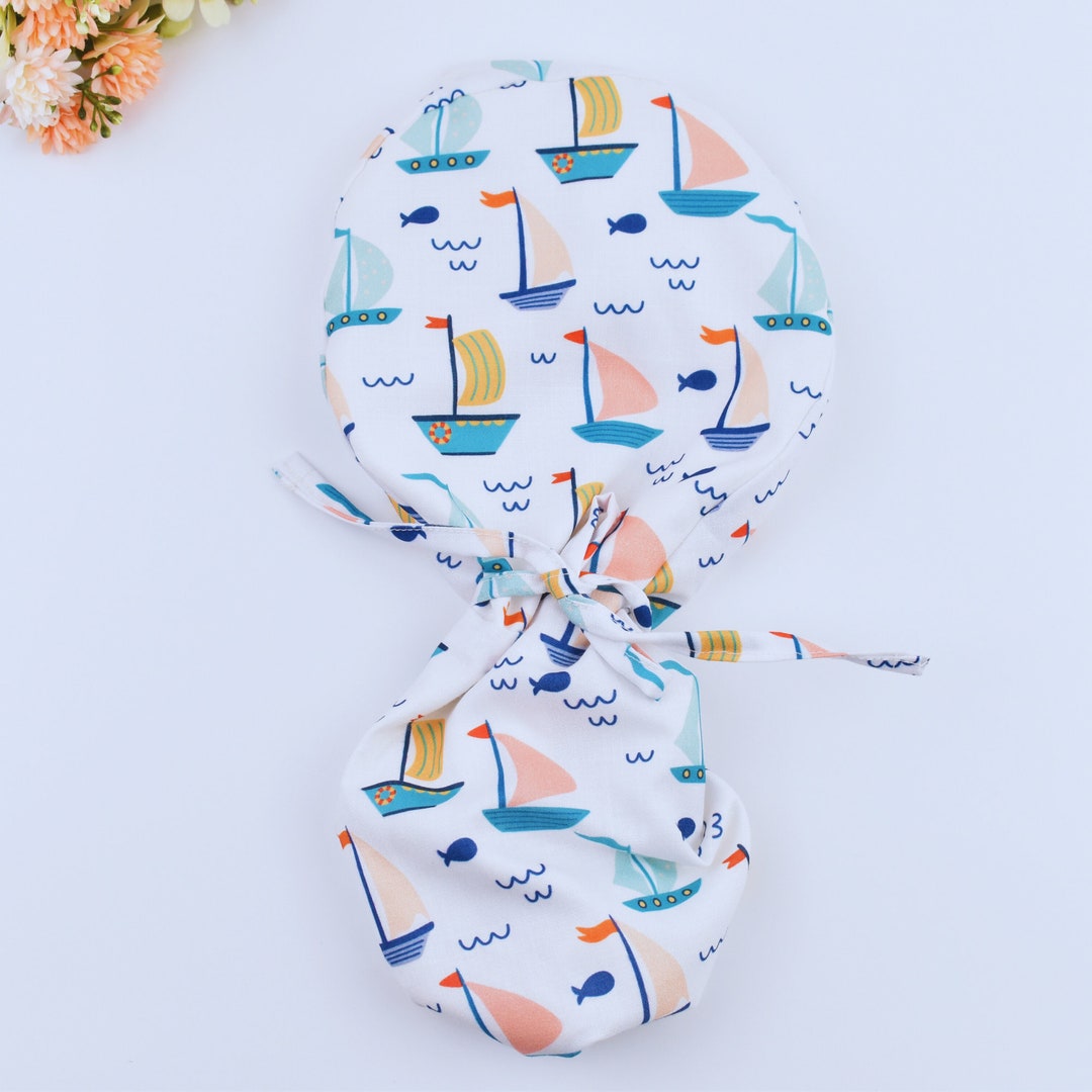 Fishing Boat Sea Ponytail Scrub Cap, Scrub Cap With Ponytail Holder ...
