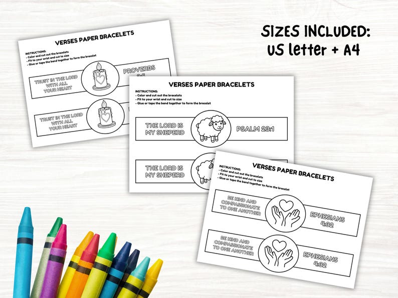 Bible Verses Printable Paper Bracelets Bundle Craft, Kids Sunday School ...