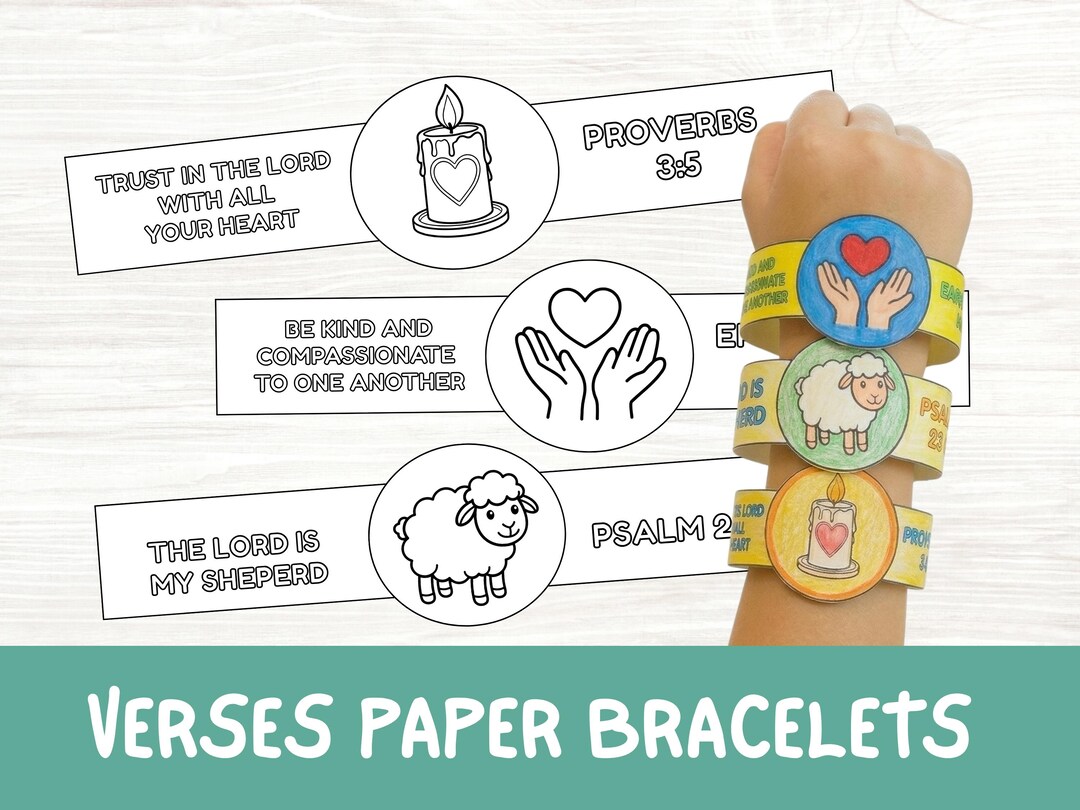 Bible Verses Printable Paper Bracelets Bundle Craft, Kids Sunday School ...