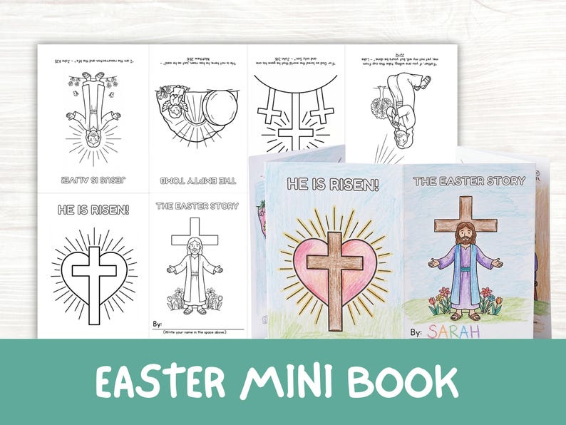Easter Story Mini Book Printable, Kids Sunday School Coloring Activity ...