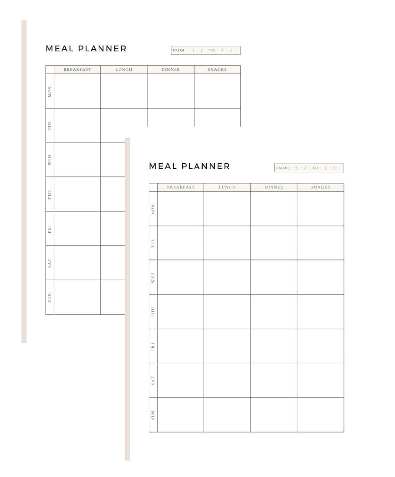 A4 Weekly Meal Planner, Printable, Simple Design - Etsy