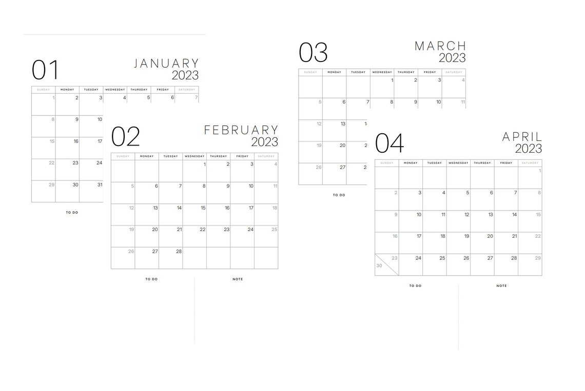 A4 Monthly/yearly 2023 Printable Calander/planners, to Do List, Simple ...