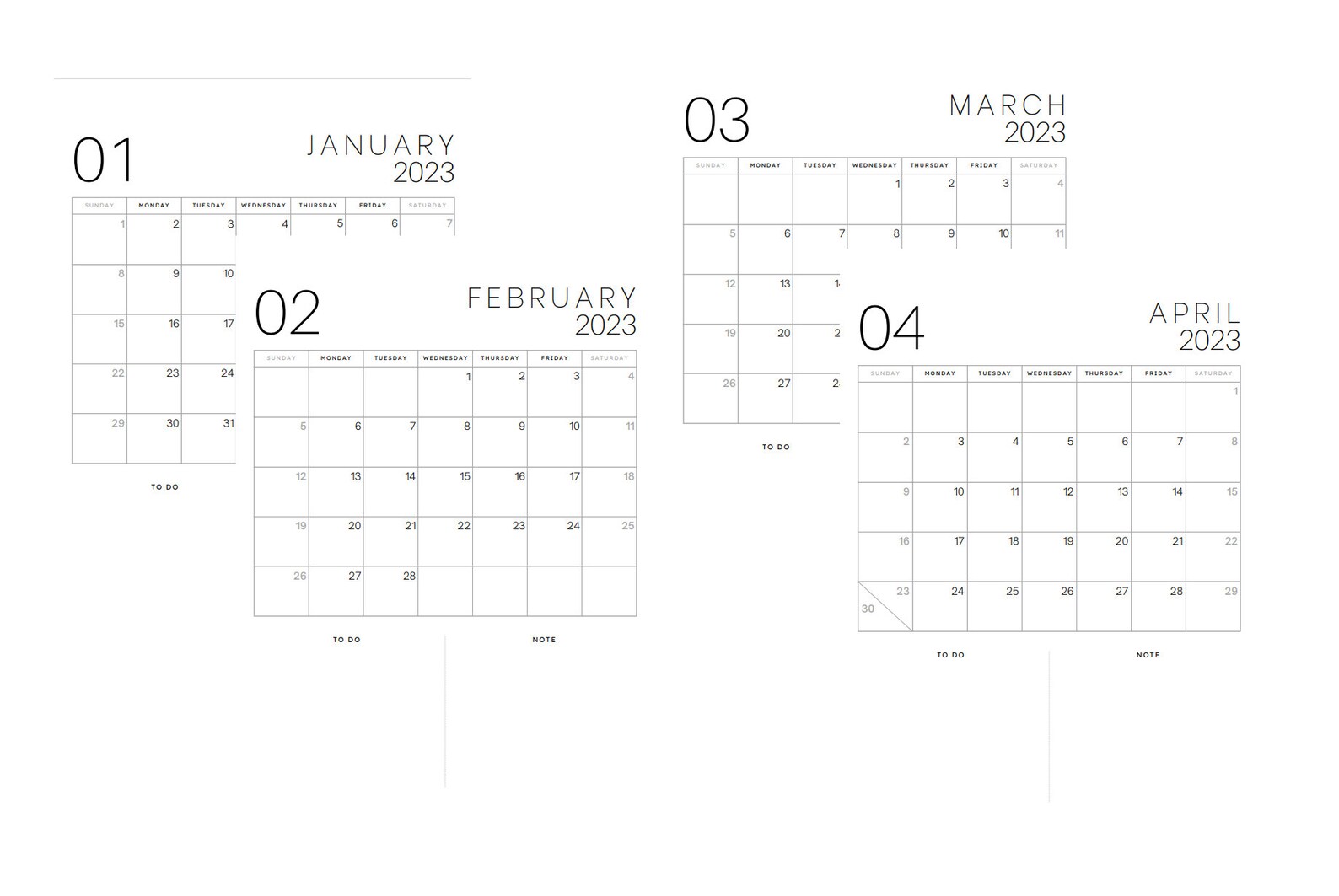 A4 Monthly/yearly 2023 Printable Calander/planners, to Do List, Simple ...