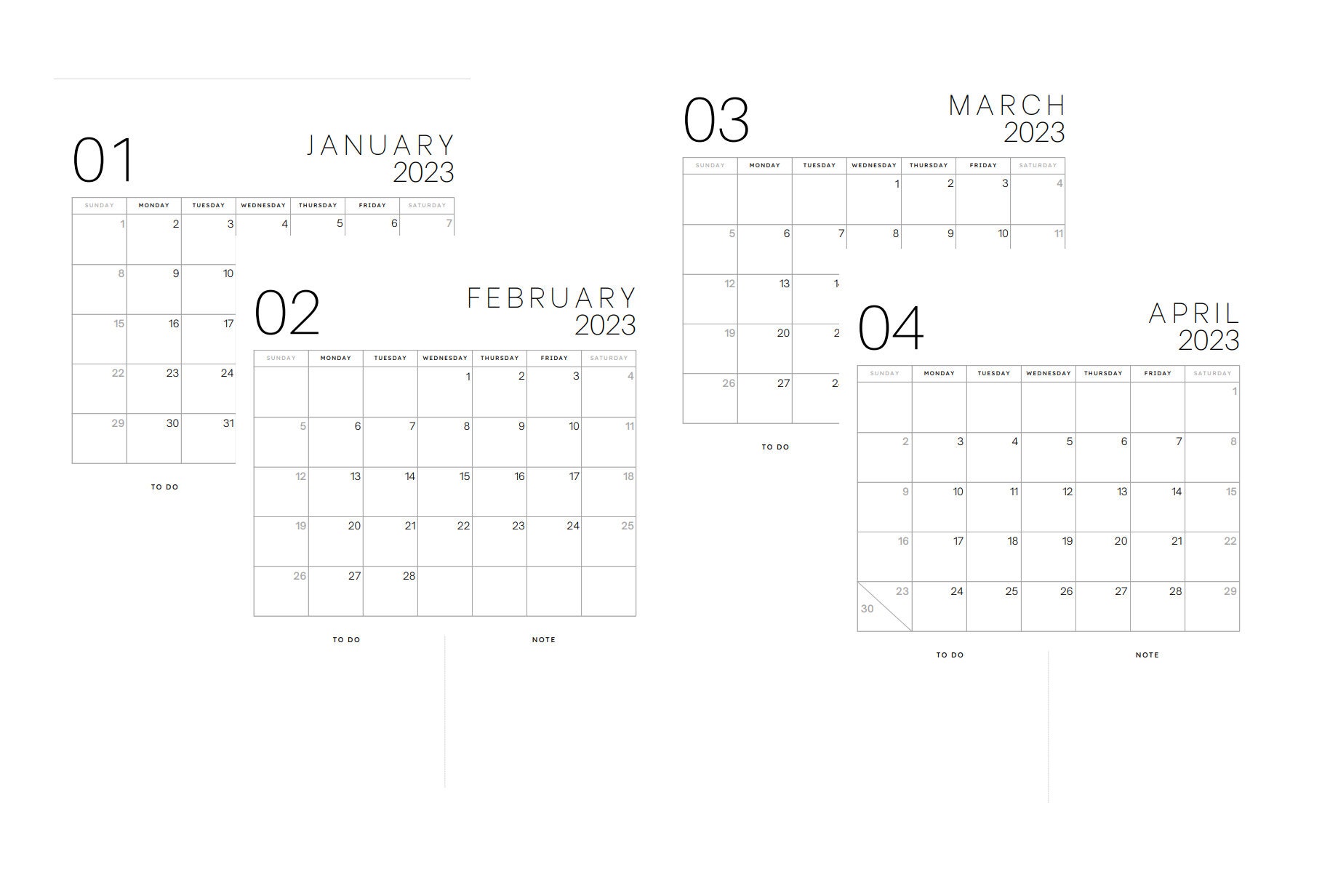 A4 Monthly/yearly 2023 Printable Calander/planners, to Do List, Simple ...
