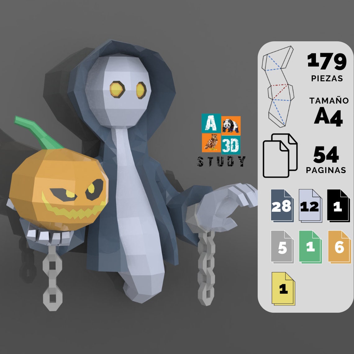 Fantasma: Papercraft Design, PDF Template, DIY 3D Model, Fanart, Paper ...