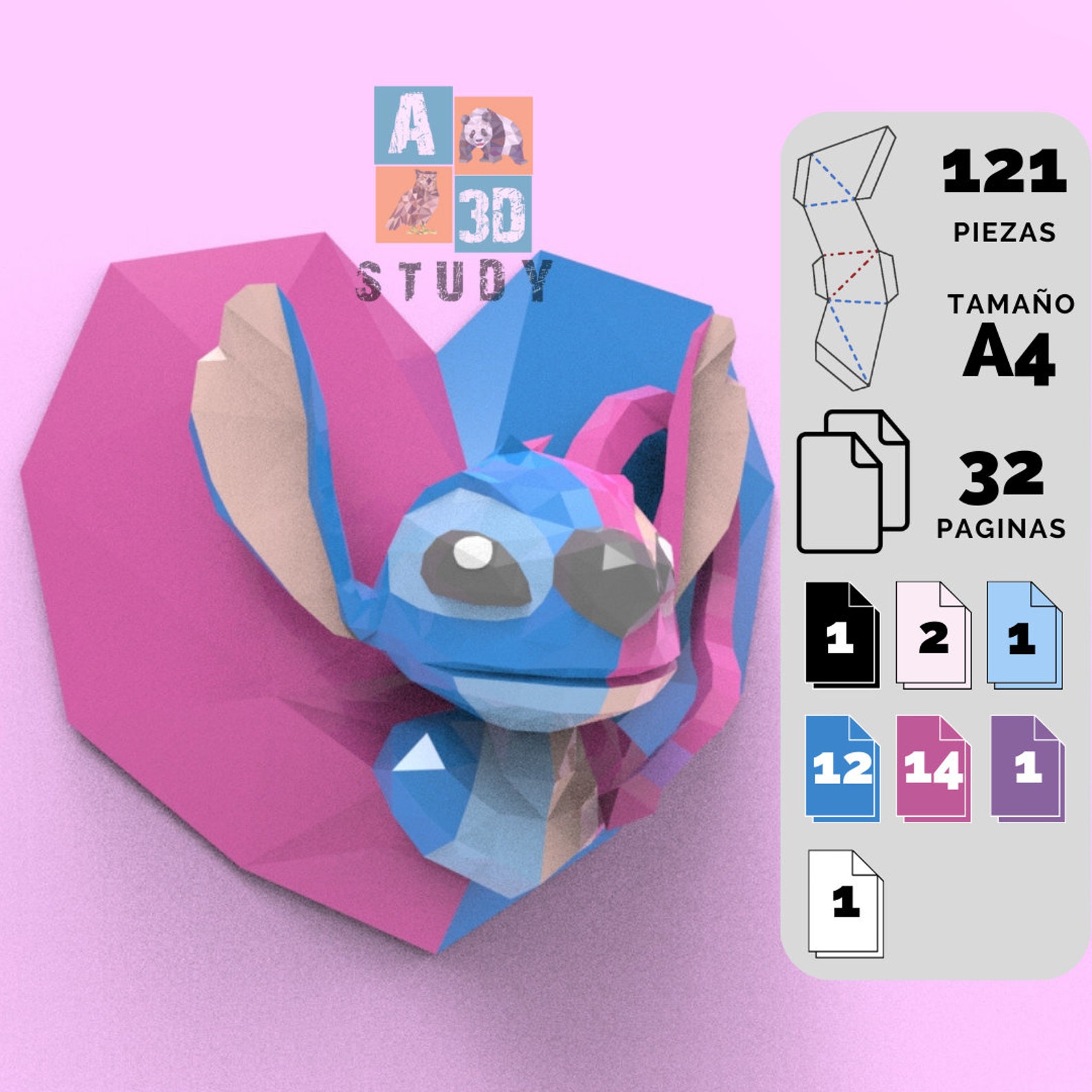 Stitch Y Angel: Papercraft Design, PDF Template, DIY 3D Model, Fanart ...
