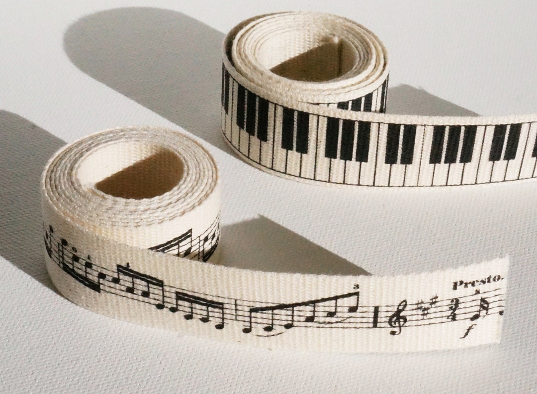 Korean Cotton Ribbon Thick Width 2.5cm Keys of Piano Stave Print Bag ...