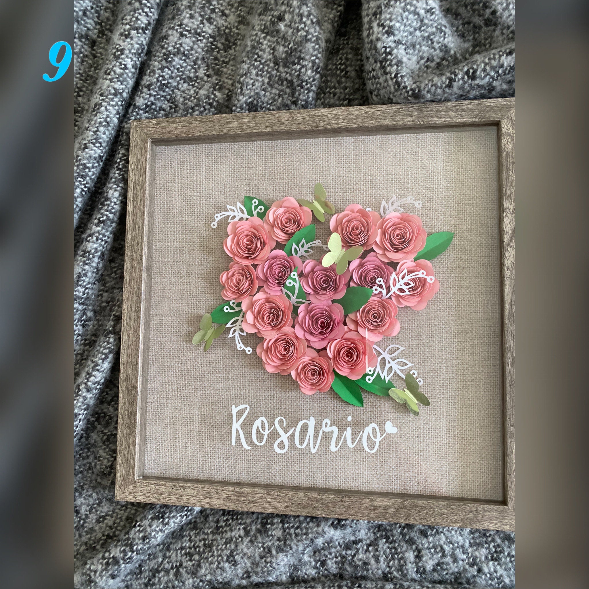 Floral Personalized Shadow Box With Hand Rolled Paper Flowers Roses ...
