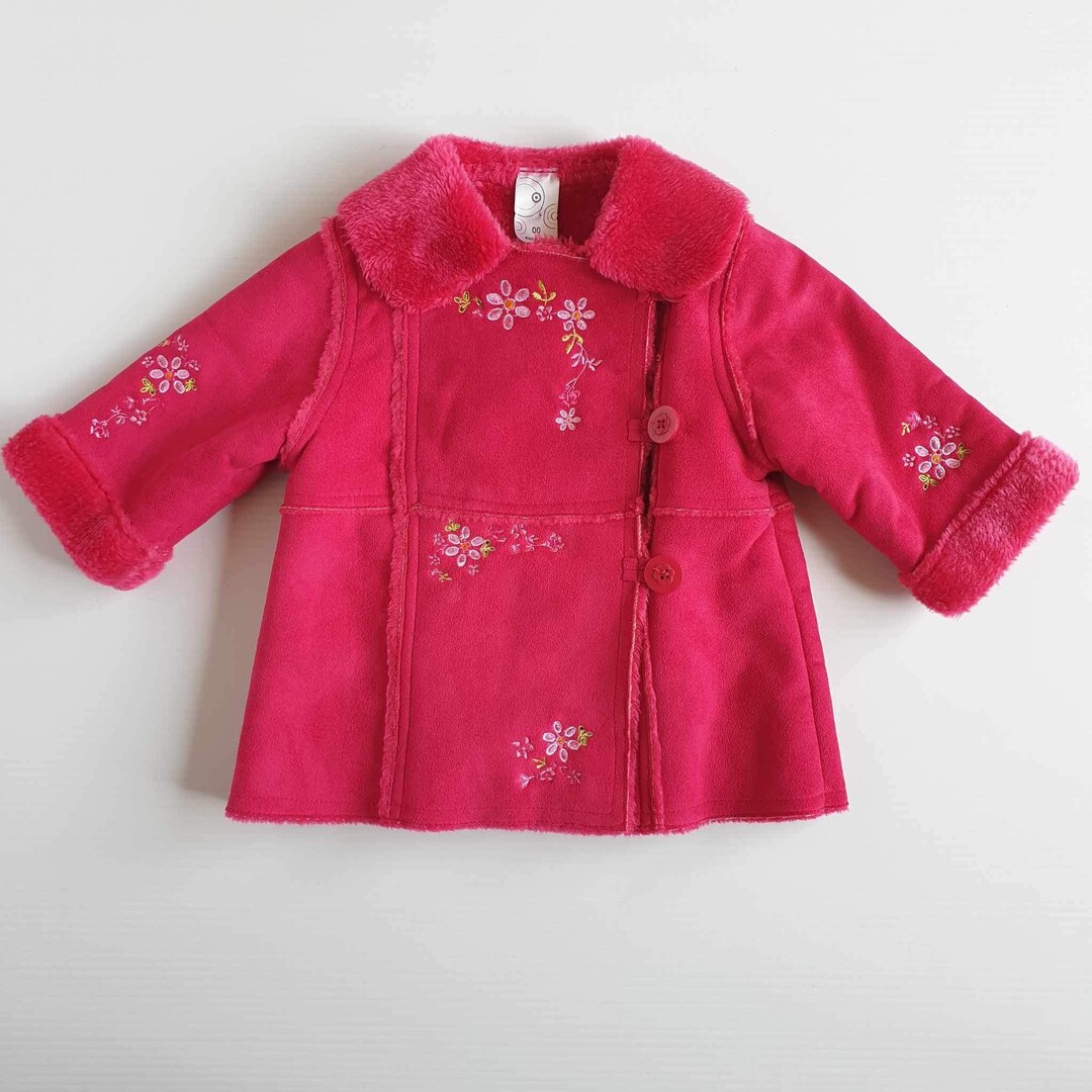 90s Size 00 Bright Pink Vintage Fluffy Faux Fur Coat Retro Kids Clothes ...