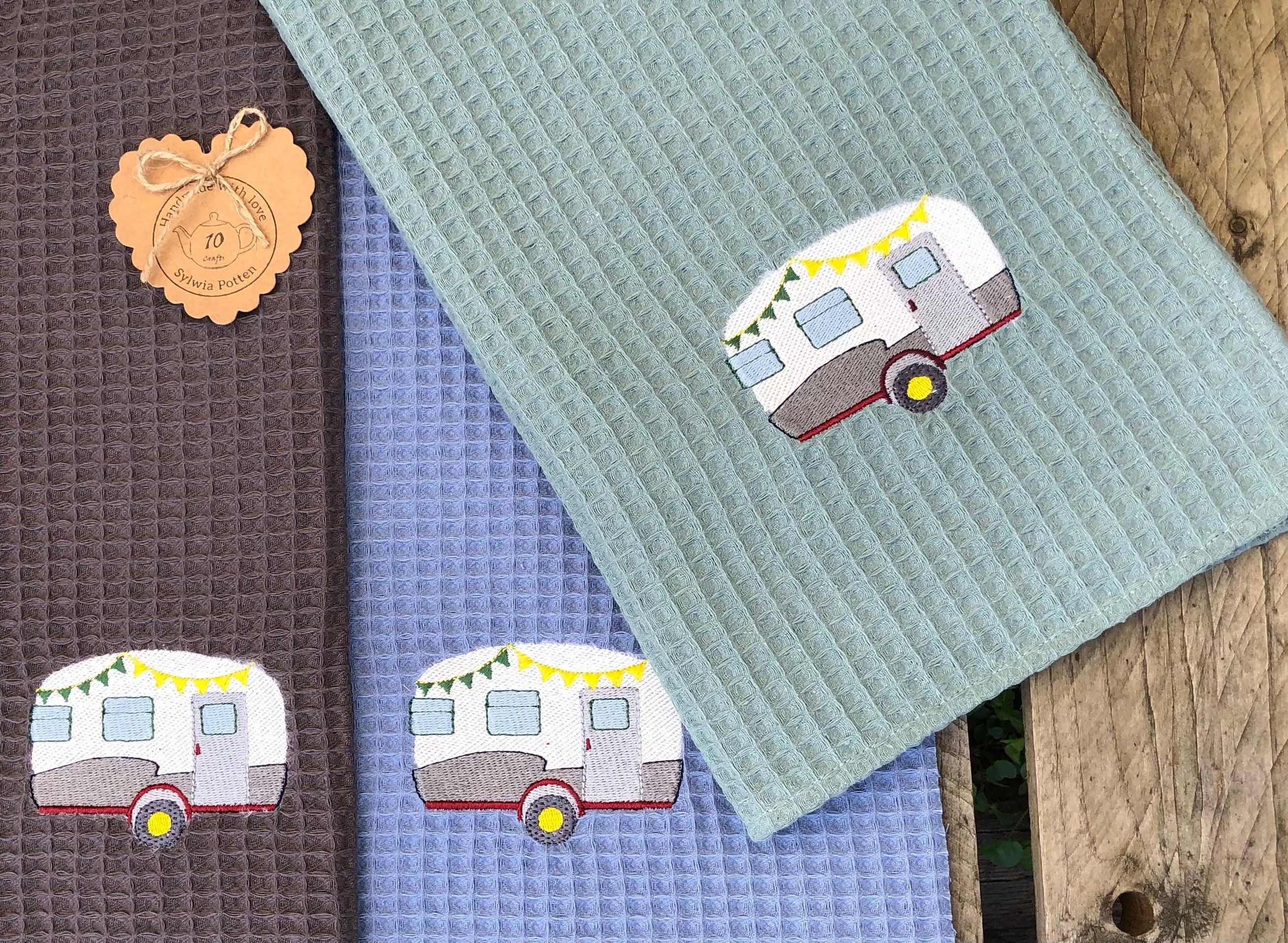 Embroidered Caravan Tea Towels Cotton Tea Towels Absorbent - Etsy UK