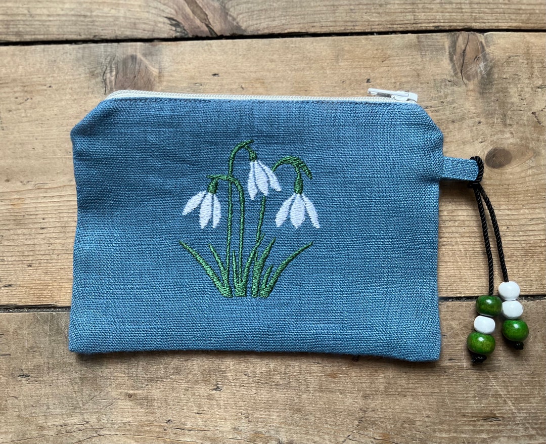 Snowdrops Zip Pouch, Accessories, Linen Coin Purse, Birthday Gift Idea ...
