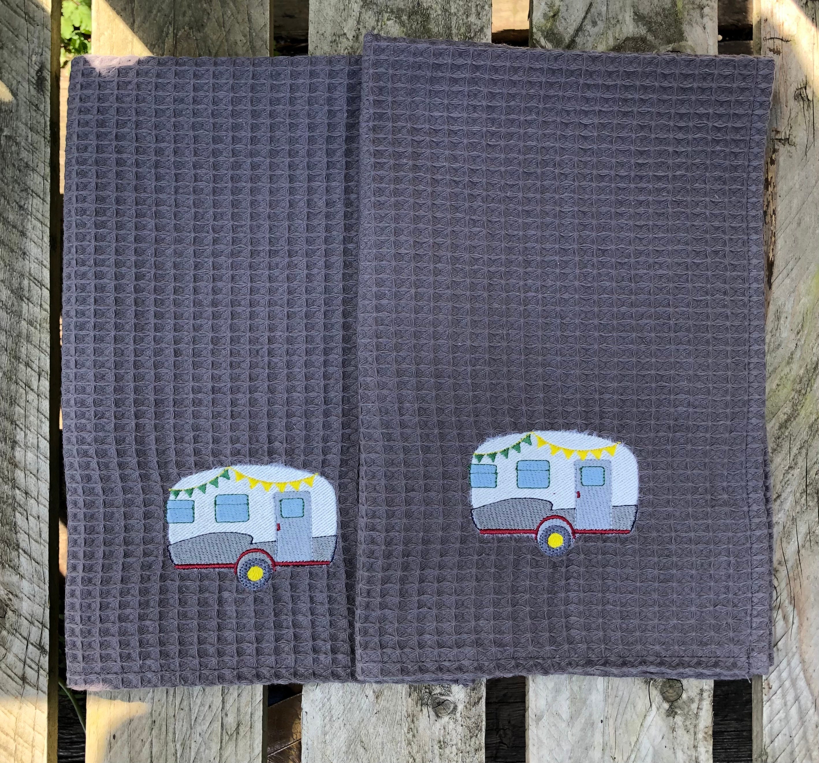 Embroidered Caravan Tea Towels Cotton Tea Towels Absorbent - Etsy UK