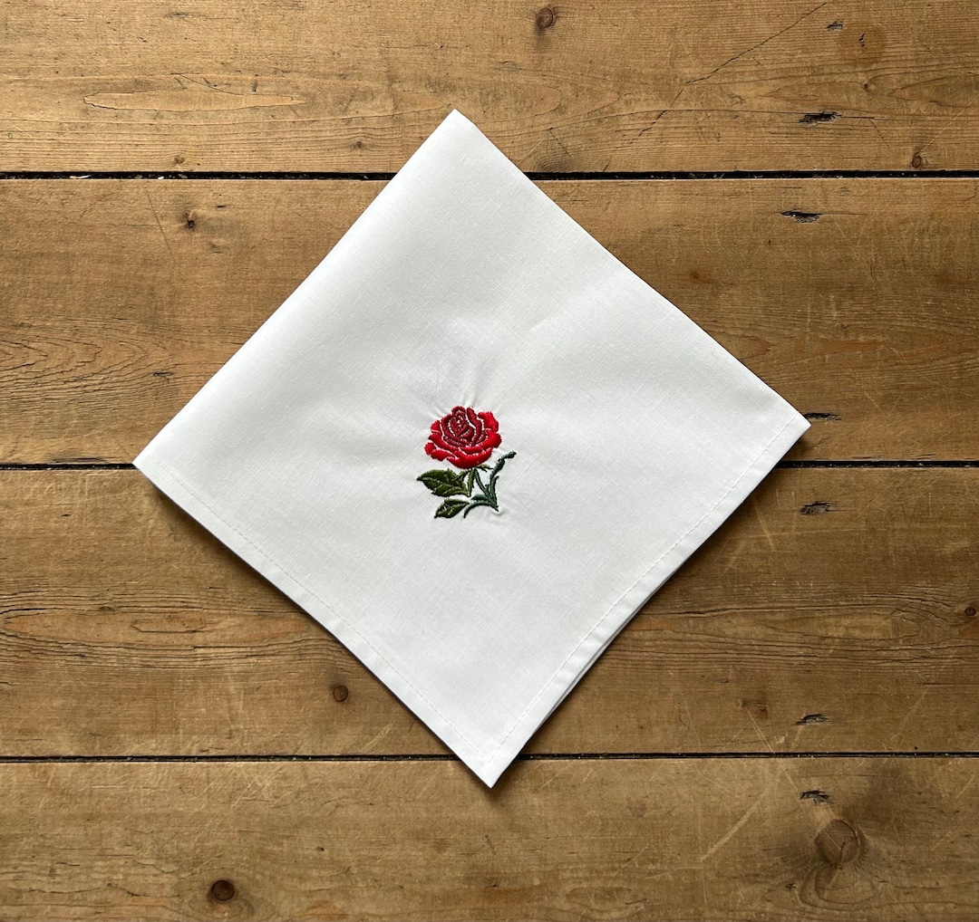 Red Rose Handkerchief, Handkerchief, Rose Gift Idea, Embroidered Rose ...