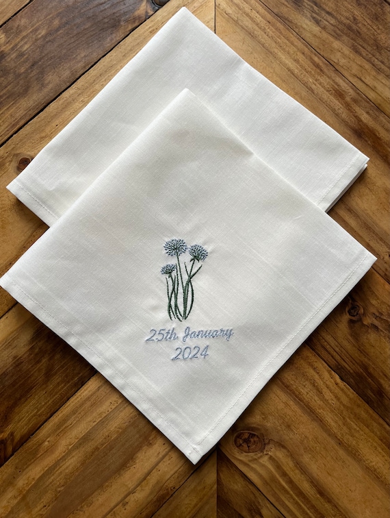 Flowers Custom Handkerchief Flowers Personalised Handkerchief White Custom Hanky Memorable Handkerchief Blue Flowers Gift Idea Etsy