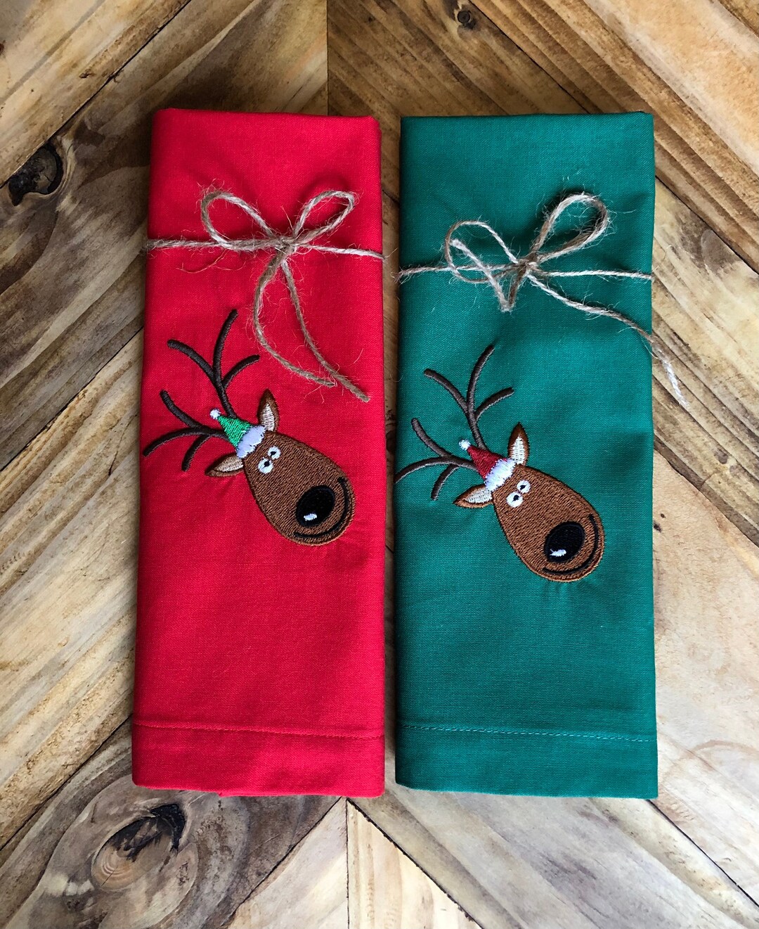 Christmas Napkins, Reindeer Embroidered Napkins. Cotton Napkins ...