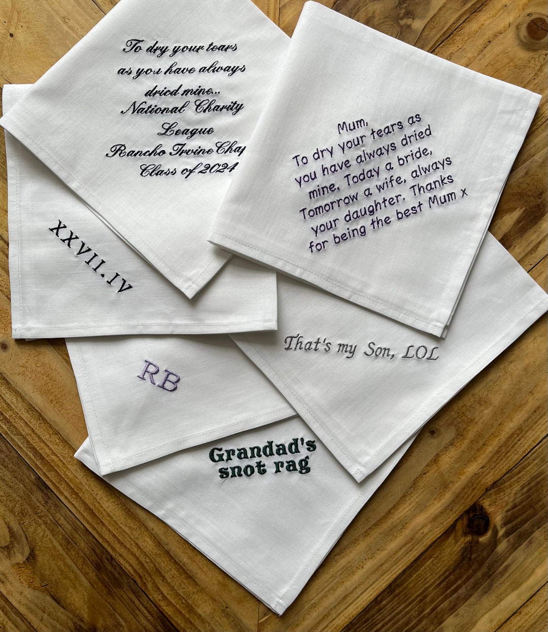 White Cotton Handkerchief, Embroidered Handkerchief, Custom Hanky ...