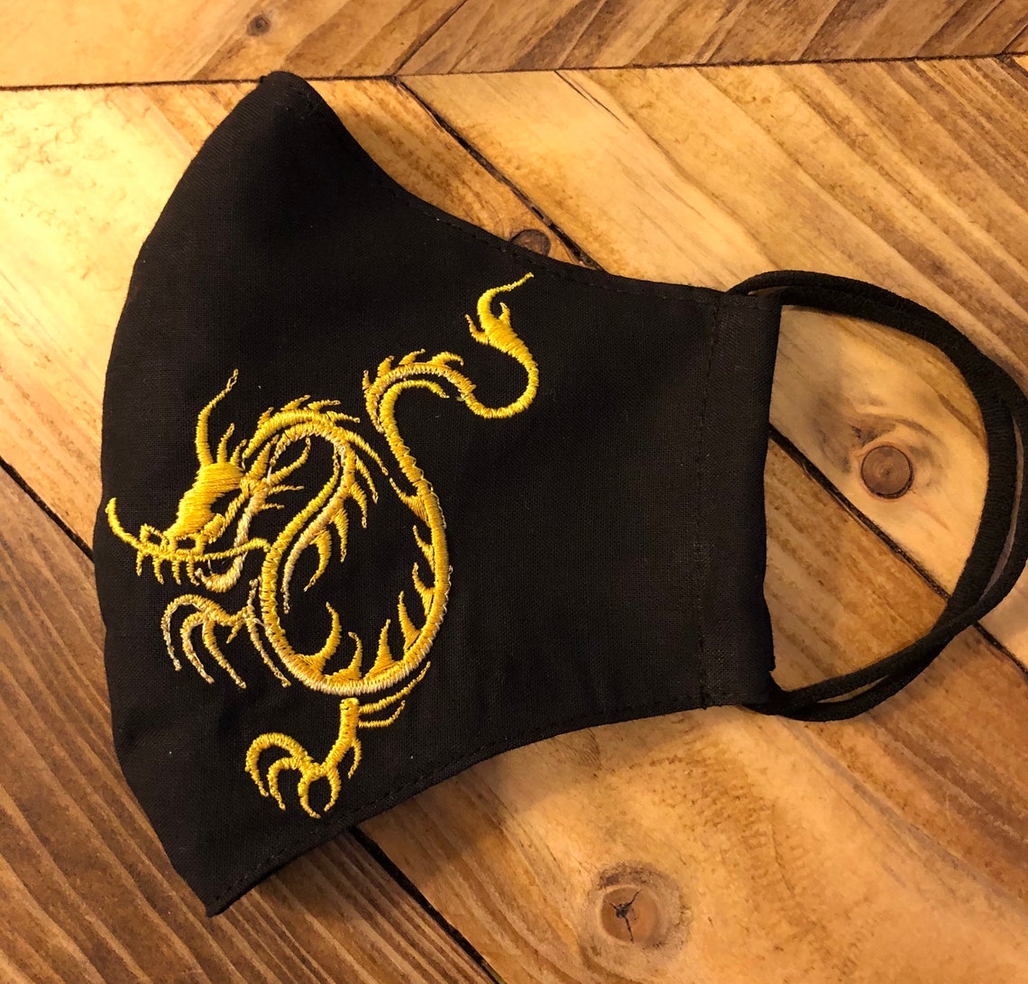 Dragon Embroidered Handmade Double Layered Face Mask | Etsy