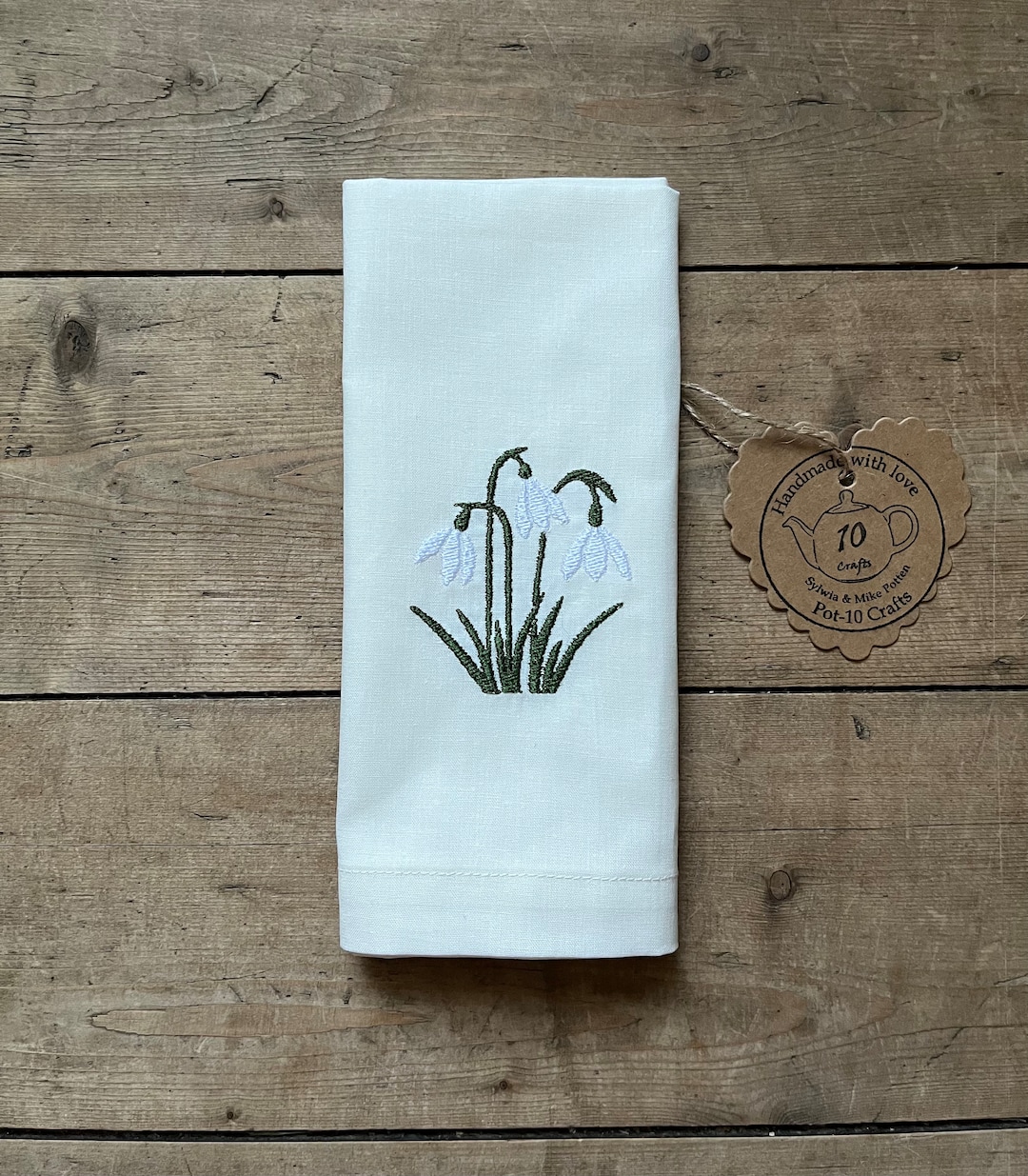 Snowdrop Cotton Napkins, Snowdrop Embroidered Napkins, Snowdrop Table ...