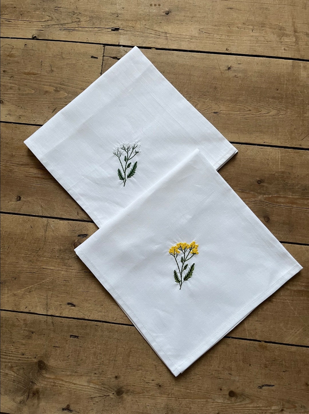 Embroidered Handkerchief , Yarrow Hanky, Herbs Flowers Cotton ...