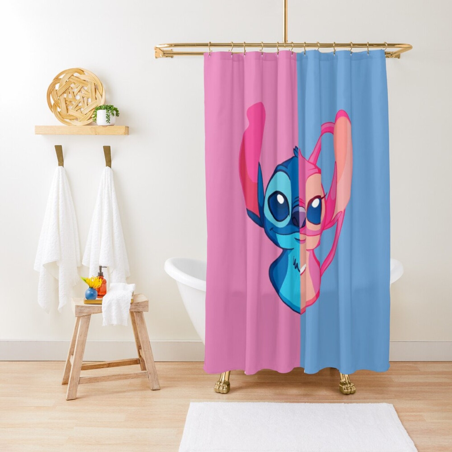 Stitch E Angel Lilo E Stitch Shower Curtain Animated Etsy