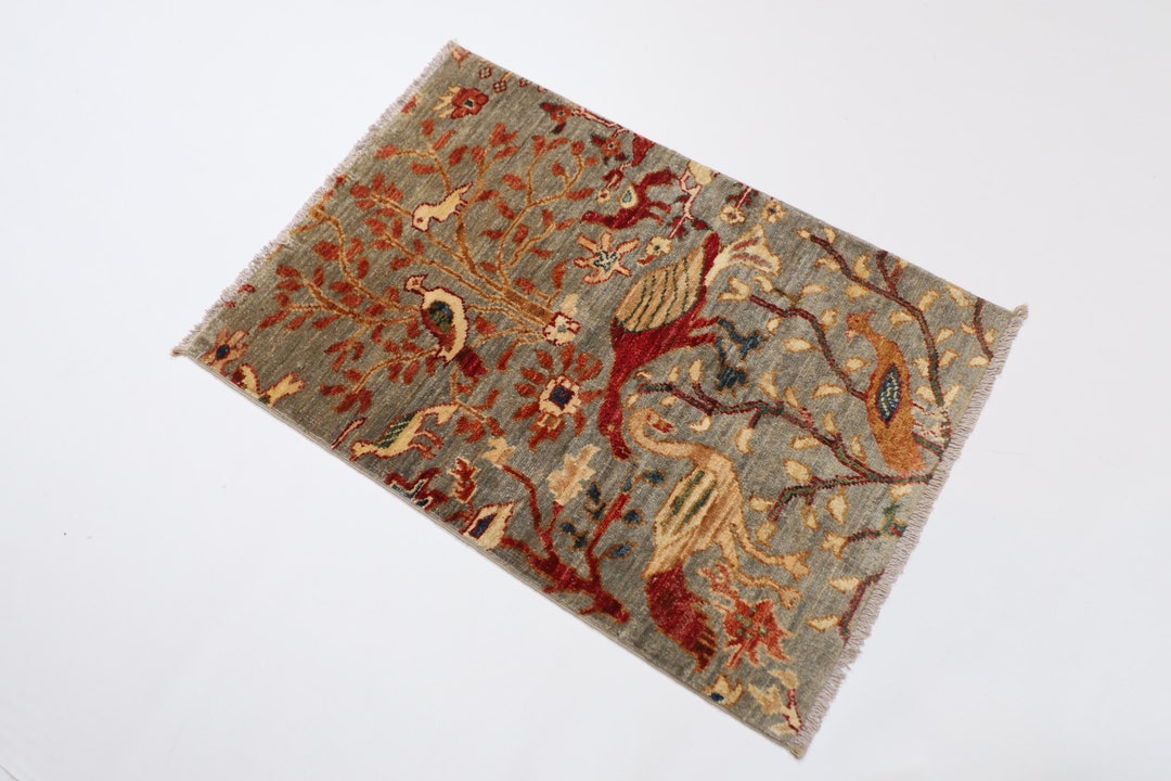 2x3 Ft Birds Mini Rug, Hand Knotted Rug, Car Seat Rug, Entrance Rug ...