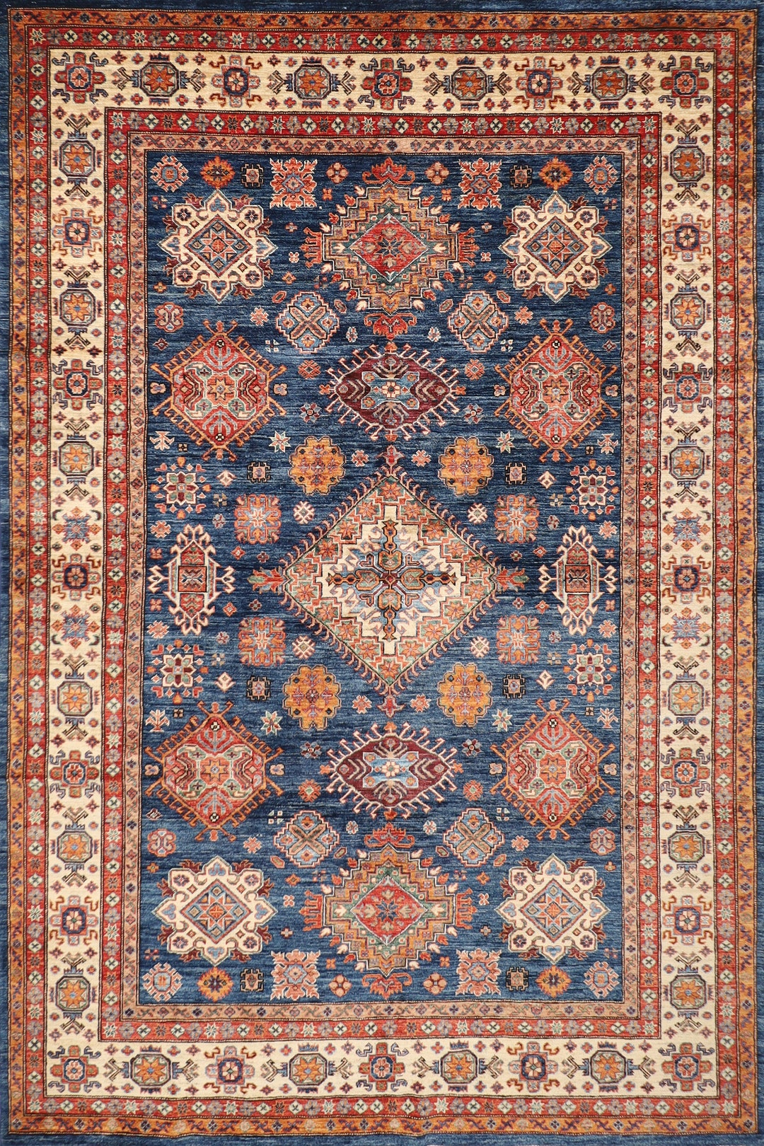 7x10 Blue Kazak Area Hand Knotted Rug, 6'8x9'9 Afghan Traditional Rug ...